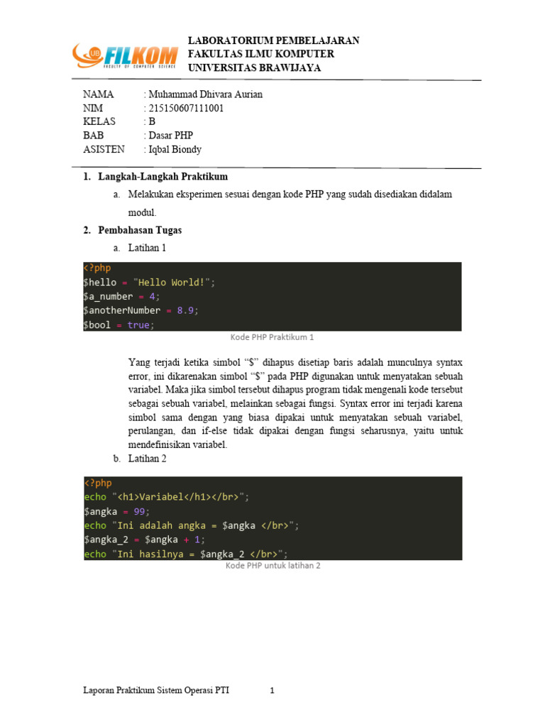 Laporan Praktikum PHP Mahasiswa | PDF