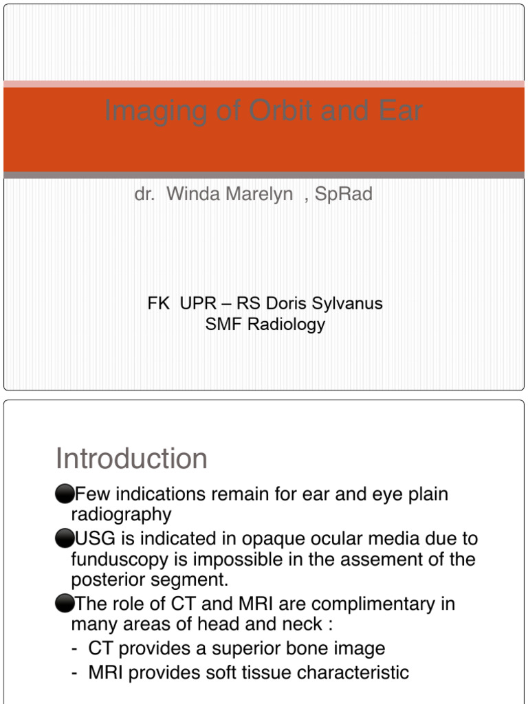 Imaging Techniques for Orbit and Ear | PDF | Medical Imaging | Ct Scan
