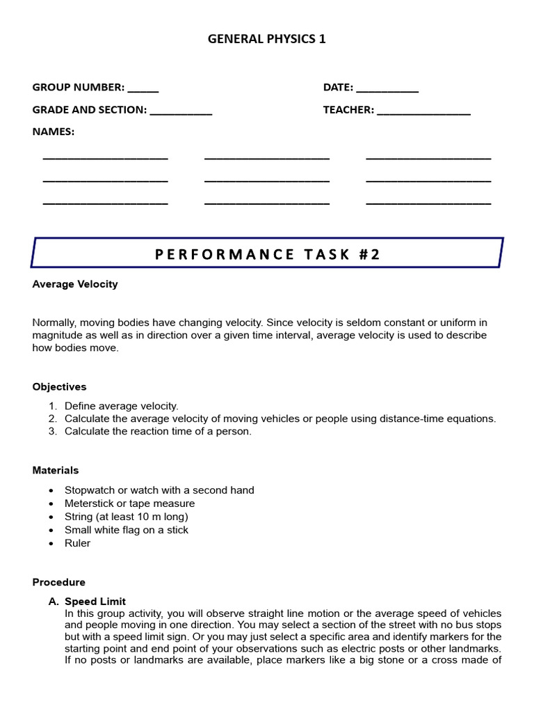 General Physics 1 Performance Task 2 | PDF