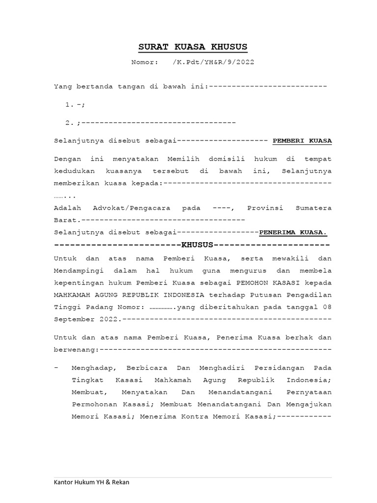 Surat Kuasa Khusus Kasasi | PDF