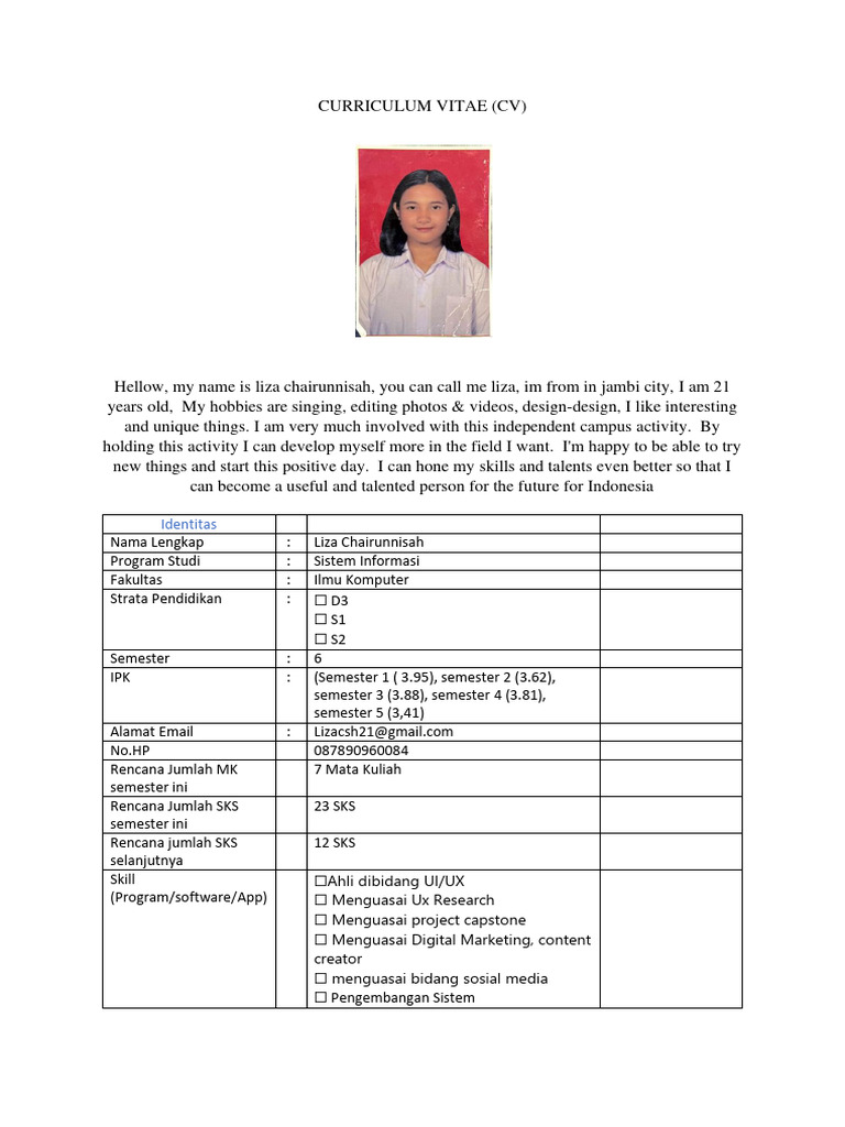 CV Liza Chairunnisah: Proyek Mandiri | PDF | Karier & Perkembangan | Seni