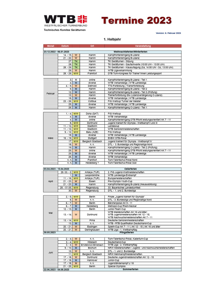 WTB Termine 2023 TK-Geraetturnen | PDF