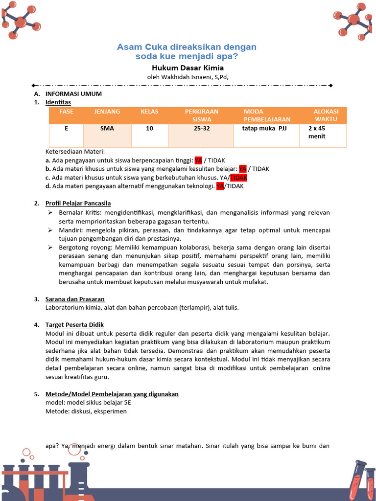 MODUL AJAR Hukum Dasar Kimia | PDF
