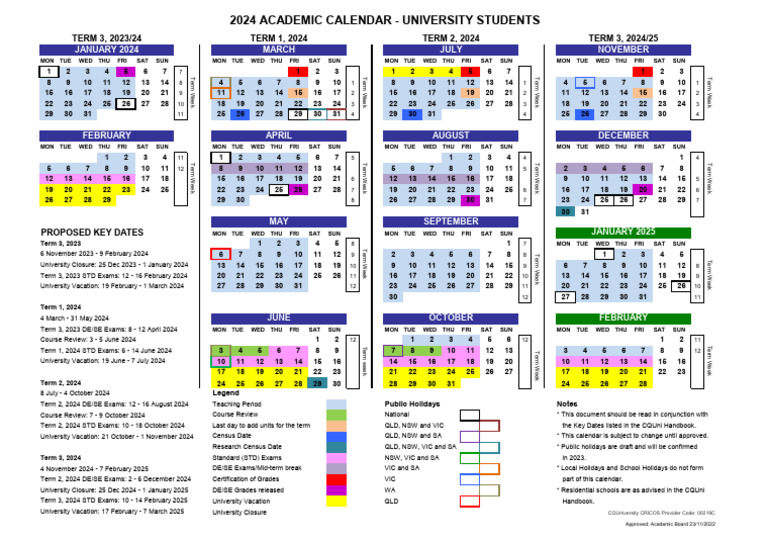CQU Academic Calendar 2024-2025 | PDF
