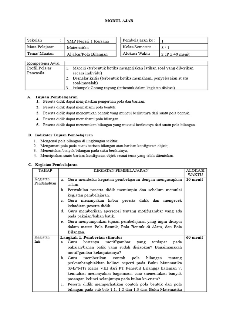 Ma Bab 1 - Pola Bilangan SMT 1 | PDF