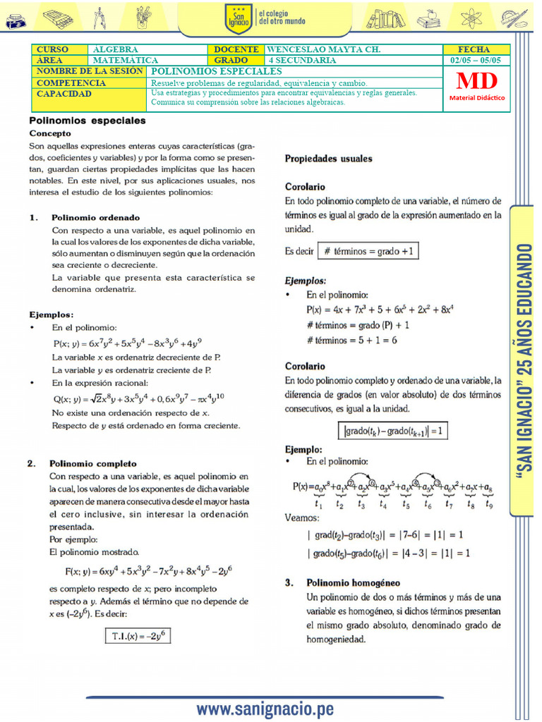 Puno - 4 Sec - Algebra - Semana6 - Prof Wenceslao Mayta | PDF