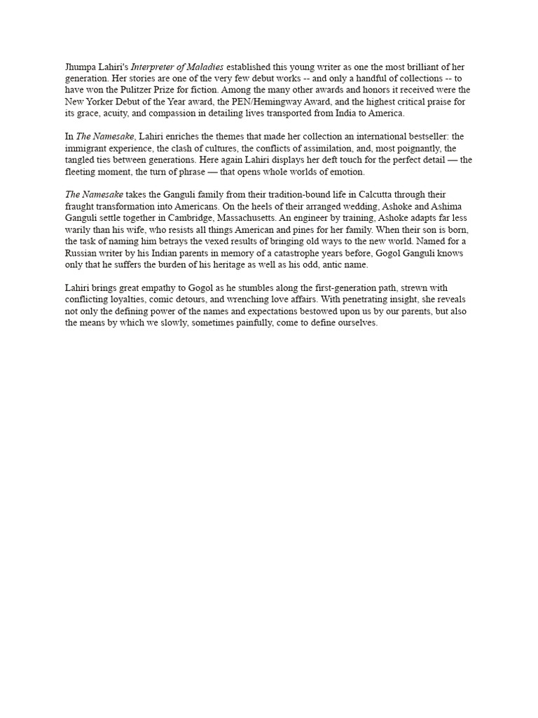 The Namesake | PDF | Classics