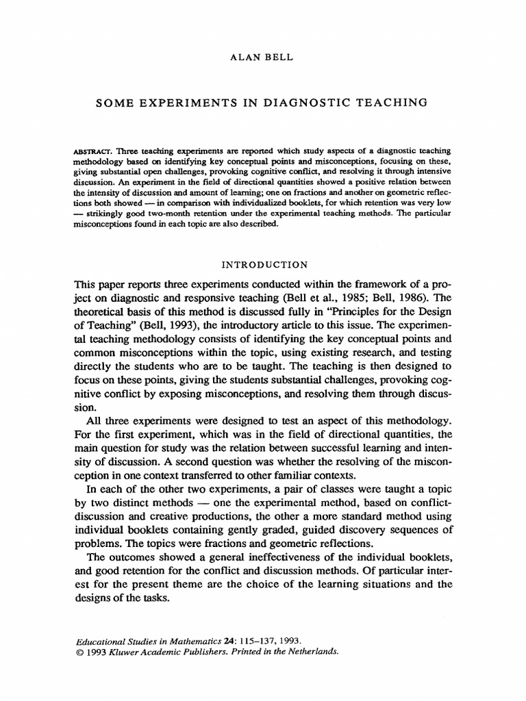Diagnostic Teaching Methodology Experiments | PDF | Teachers | Experiment