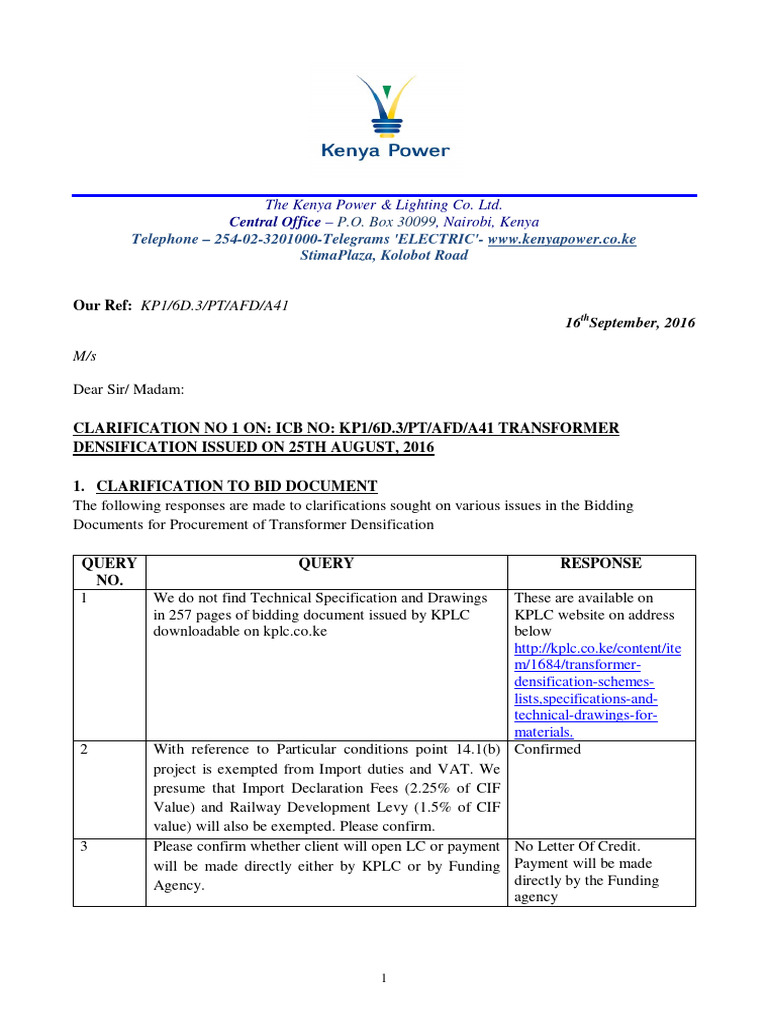 Kenya Power Letter | PDF