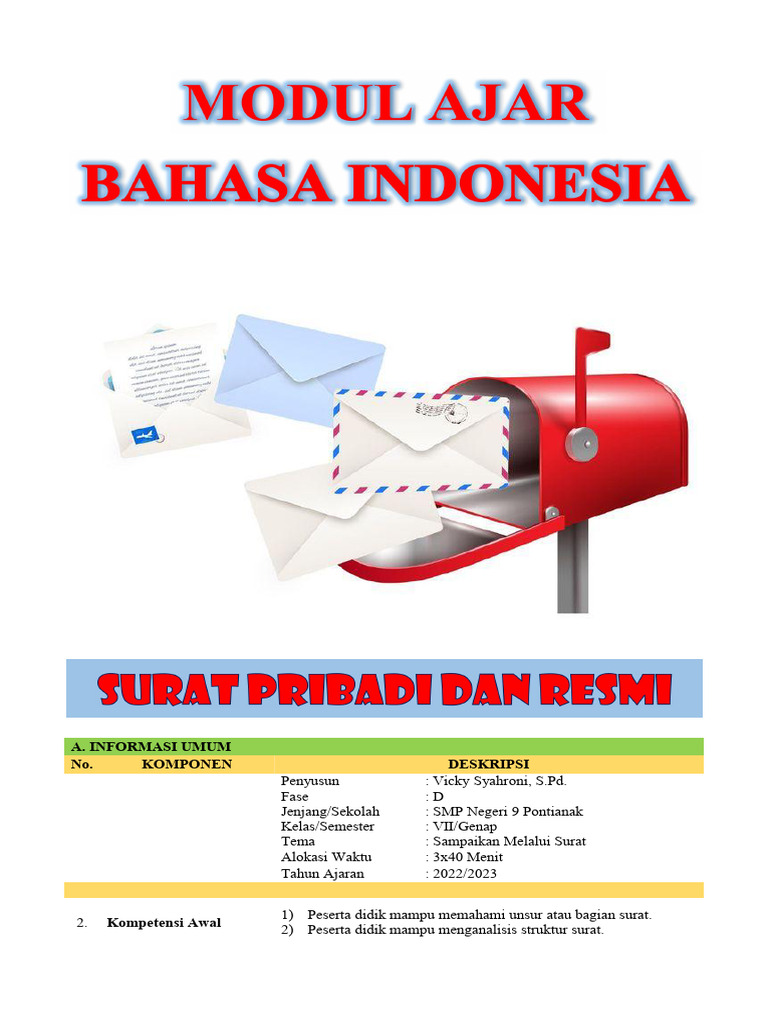 Modul Ajar Bahasa Indonesia Surat Pribadi Dan Surat Dinas Kesalahan