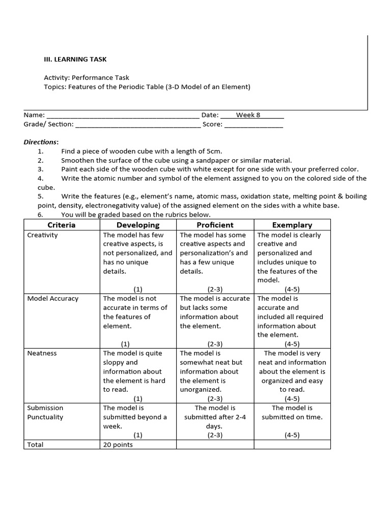 Week8 Learning Task G9 Chemistry ScienceElement S 3 D Model 1 | PDF ...