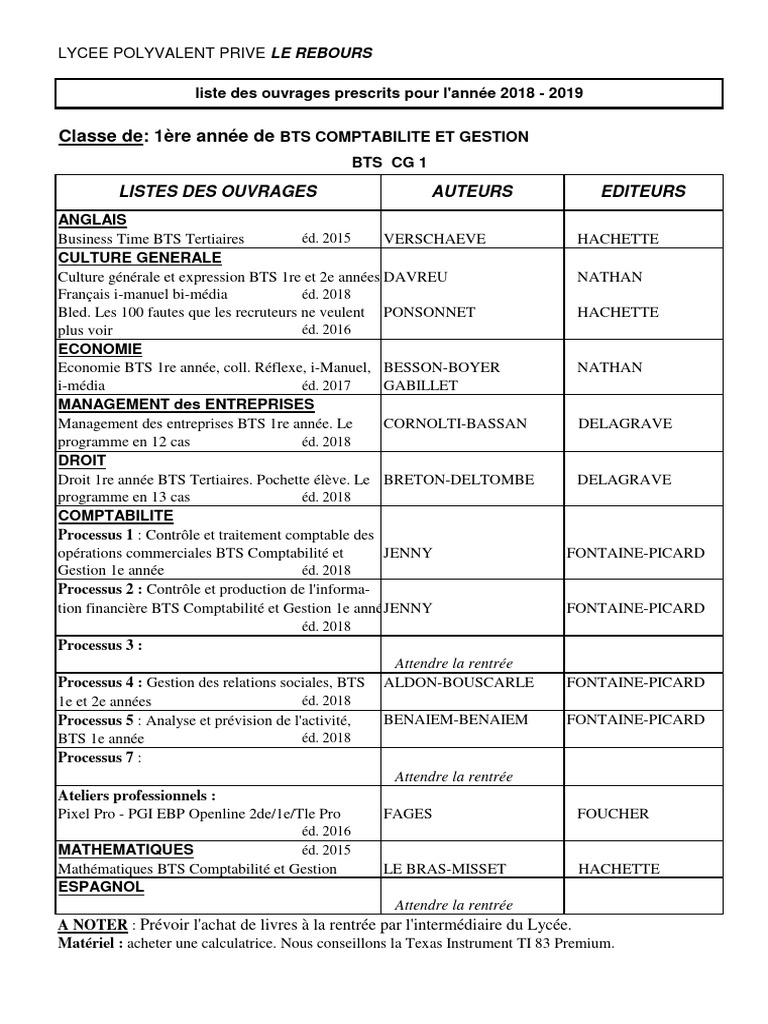 BTS 1e Annee CG | PDF