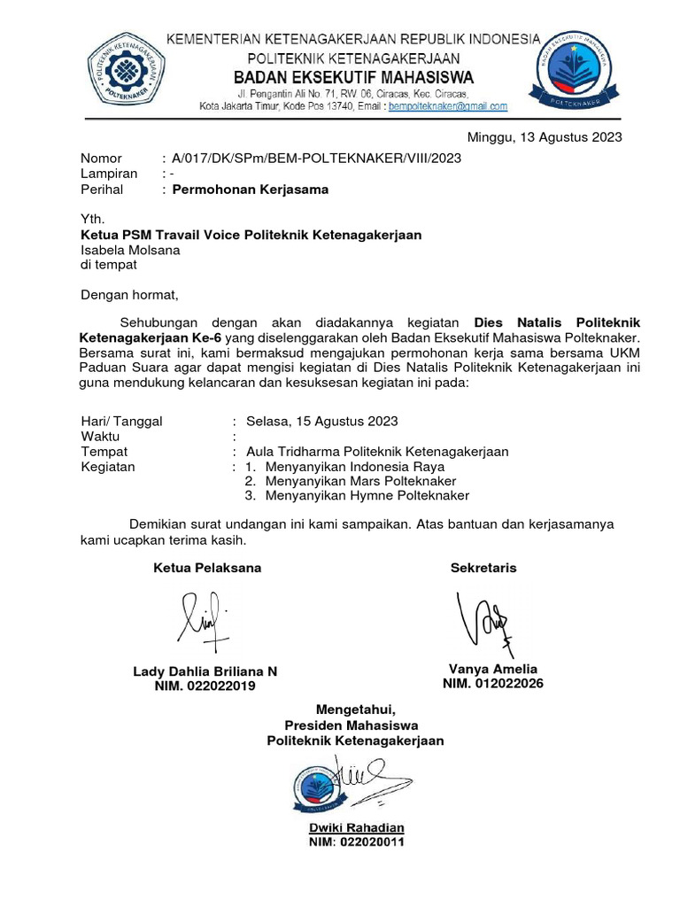 Kerjasama PSM di Polteknaker 2023 | PDF
