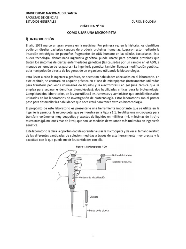 Sem 14 Uso de Micropipeta | PDF | Plásmido | Adn