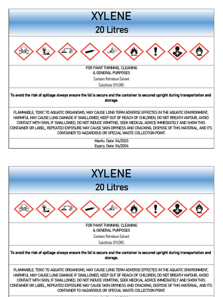 Xylene Label | PDF | Toxicity | Solvent