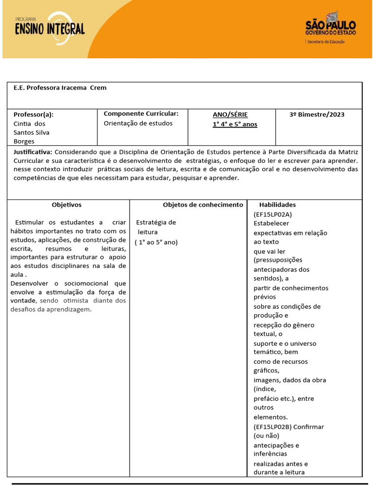 Guia 3° Bimestre - 1º,4° e 5º Ano Orientação de Estudos | PDF ...
