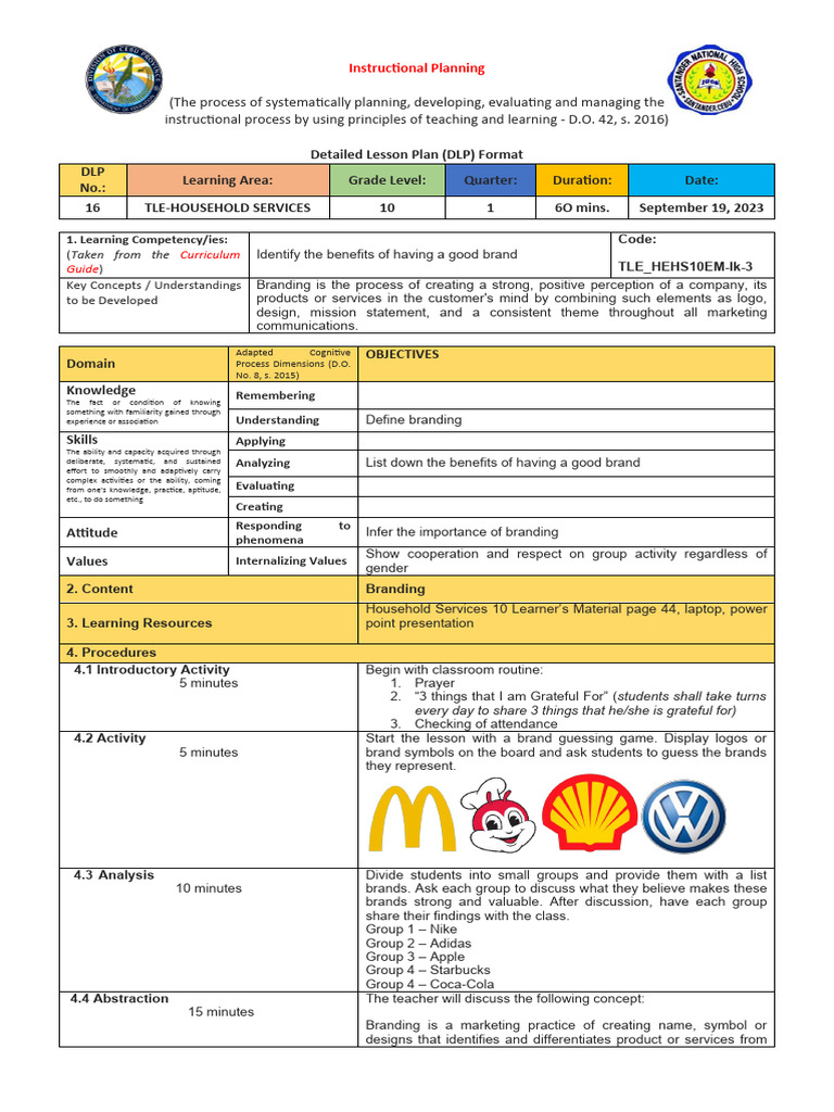 TLE 10 Lesson Plan (Branding) | PDF