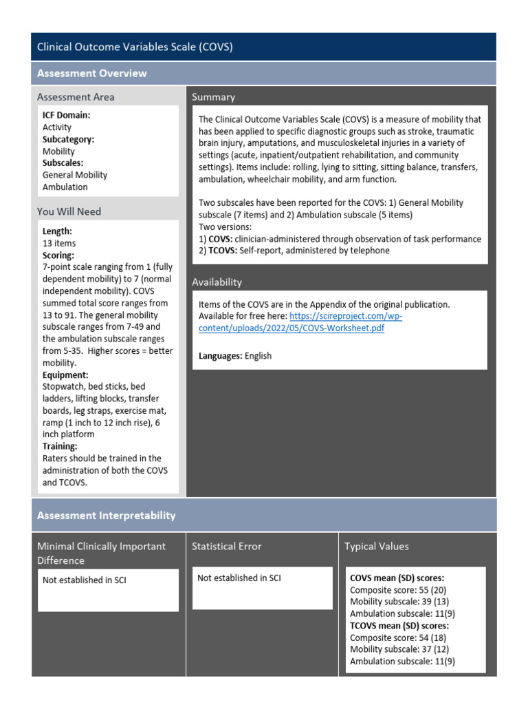 Mobility Assessment for Clinicians | PDF