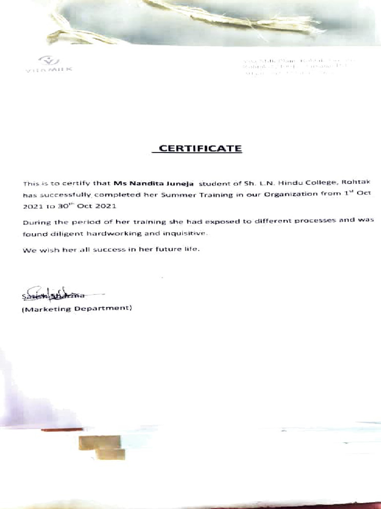 Summer Training Report Certificate 2021 22 | PDF