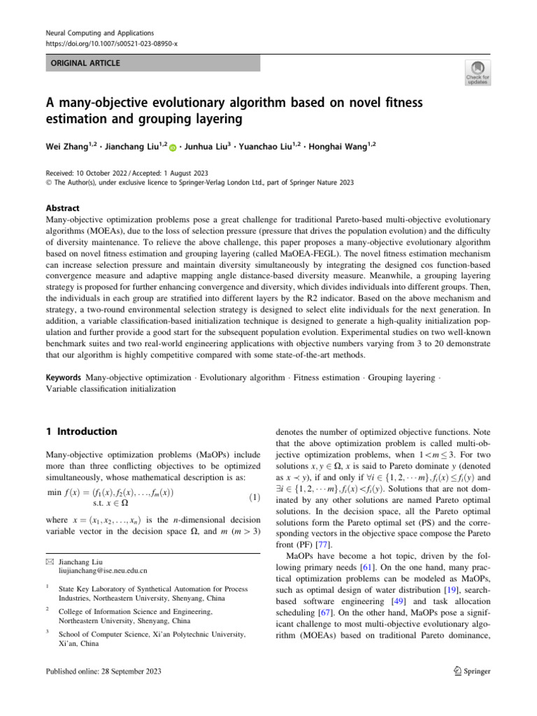 A Many-Objective Evolutionary Algorithm Based On Novel Fitness Estimation and Grouping Layering ...