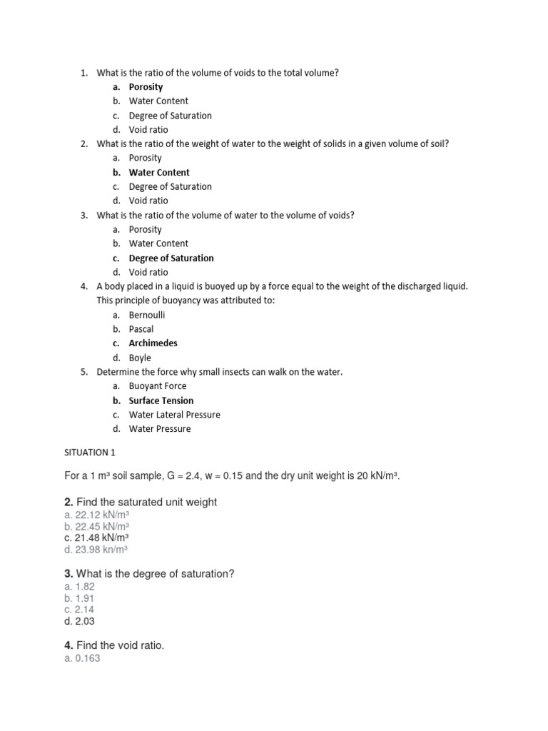 A. Porosity: Find The Saturated Unit Weight | PDF | Buoyancy | Earth ...