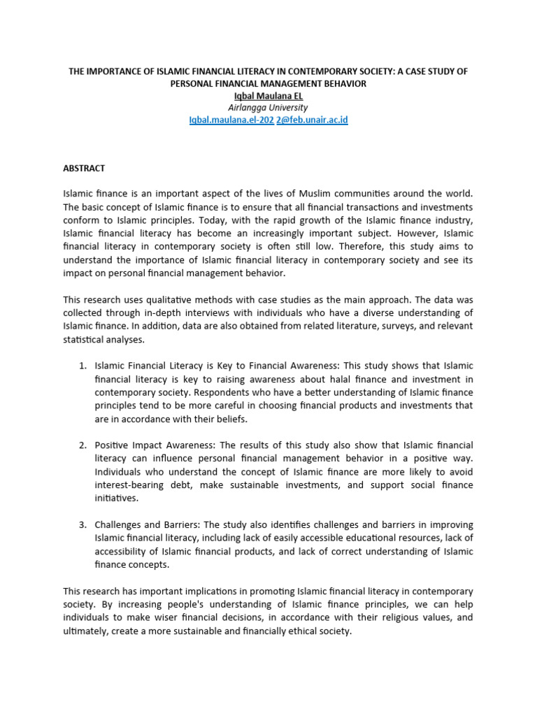 The Importance of Islamic Financial Literacy in Contemporary Society | PDF The Importance of Islamic Financial Literacy in Contemporary Society | PDF