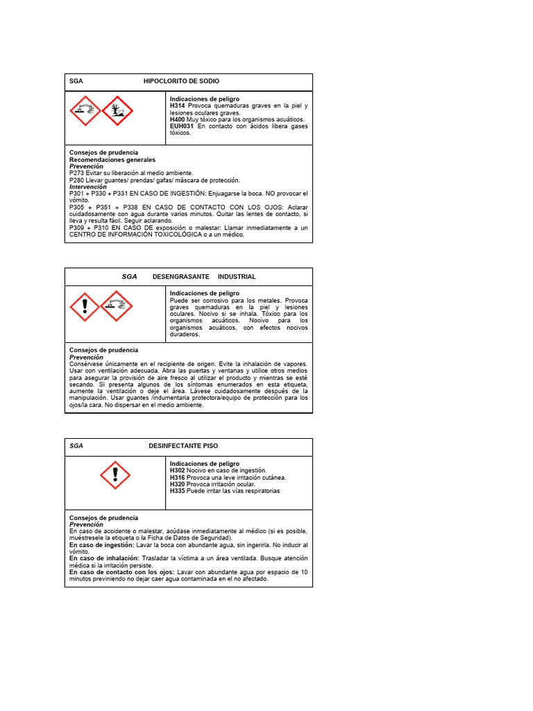 Sga Rótulo Productos Q. | Descargar gratis PDF | Química | Seguridad y ...