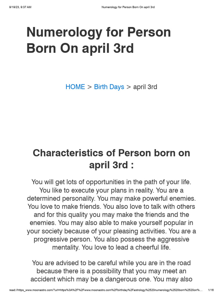 Numerology Insights for April 3 Births | PDF | Wellness