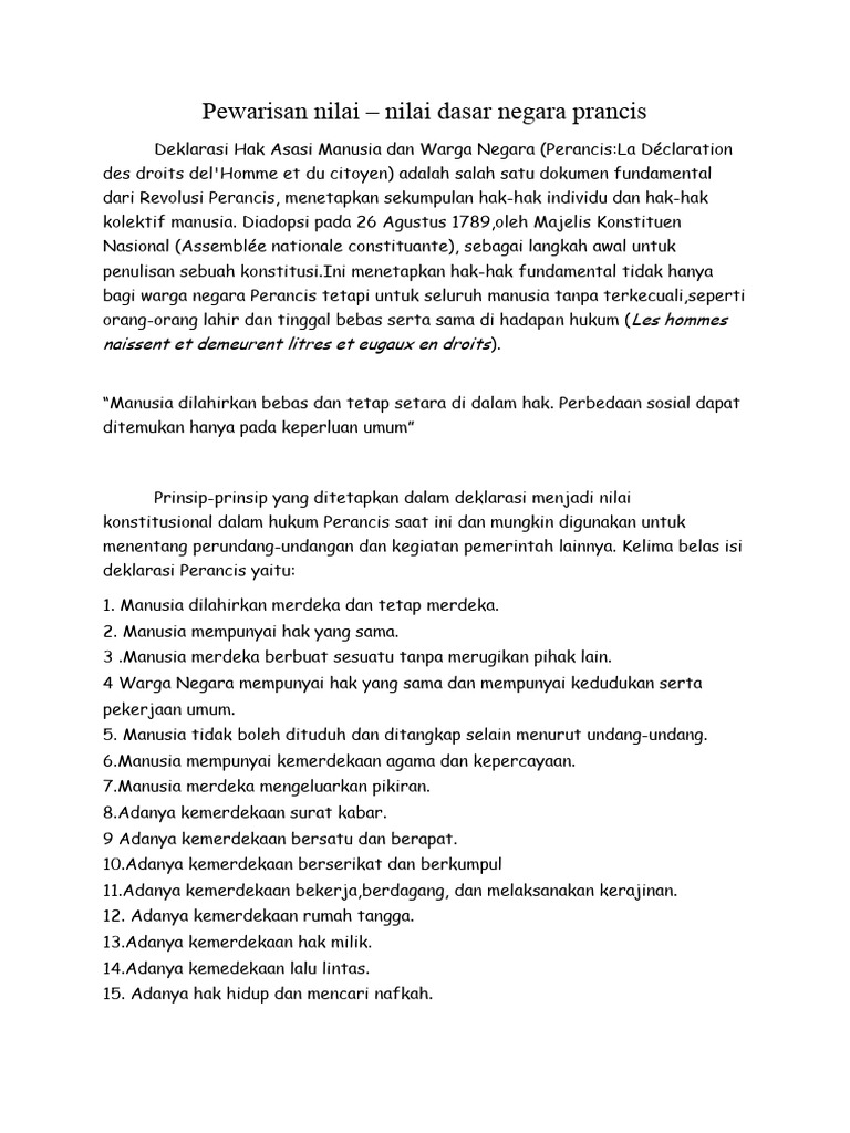 Pewarisan Nilai Nilai Dasar Negara Pranc | PDF