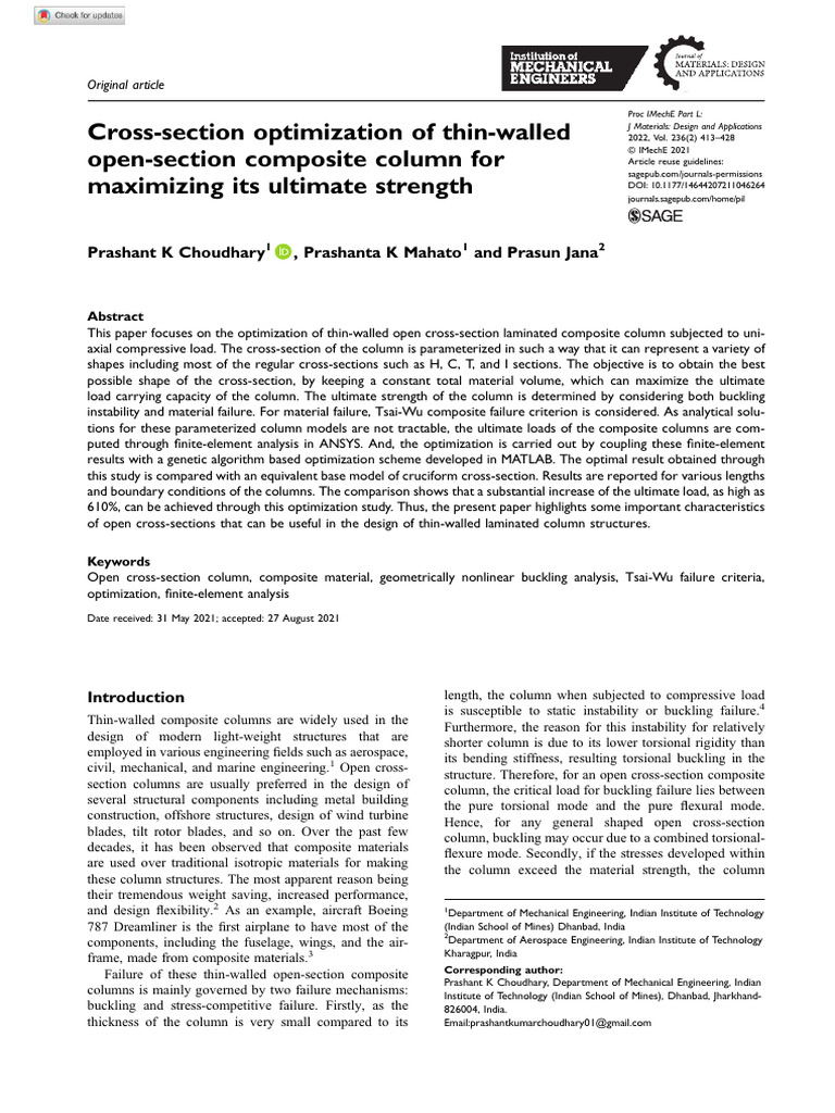 Cross Section Optimization Of Thinwalled Open Section Composite Column