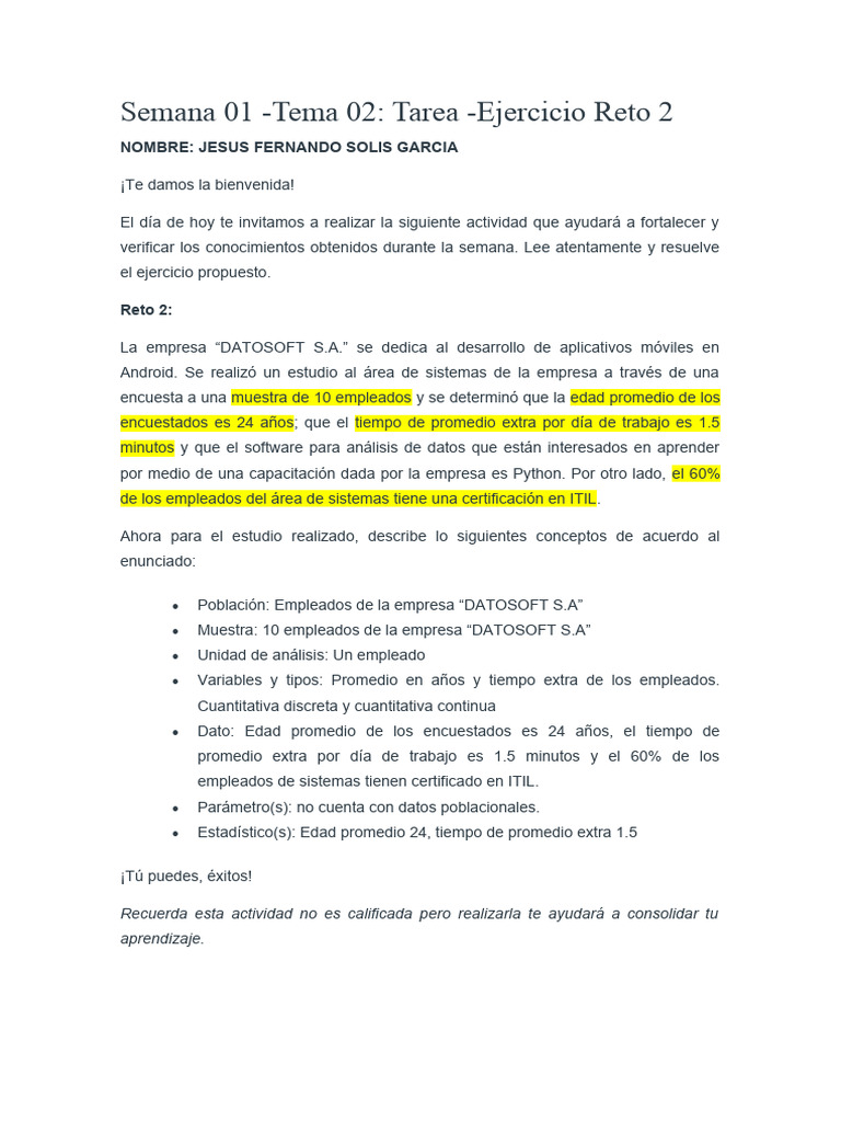 Semana 01 -Tema 02 Tarea -Ejercicio Reto 2 | PDF