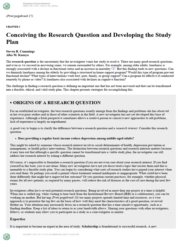 Chapter 2 - Conceiving The Research Question and Developing The Study ...