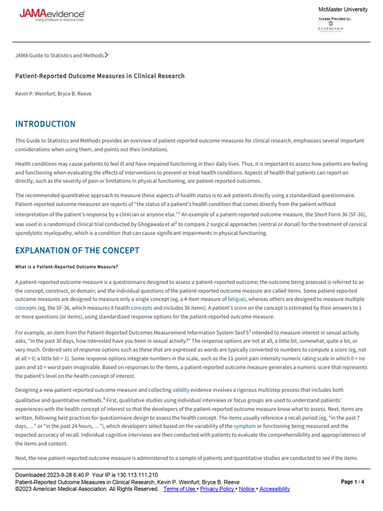 Patient-Reported Outcome Measures in Clinical Research | PDF | Clinical ...