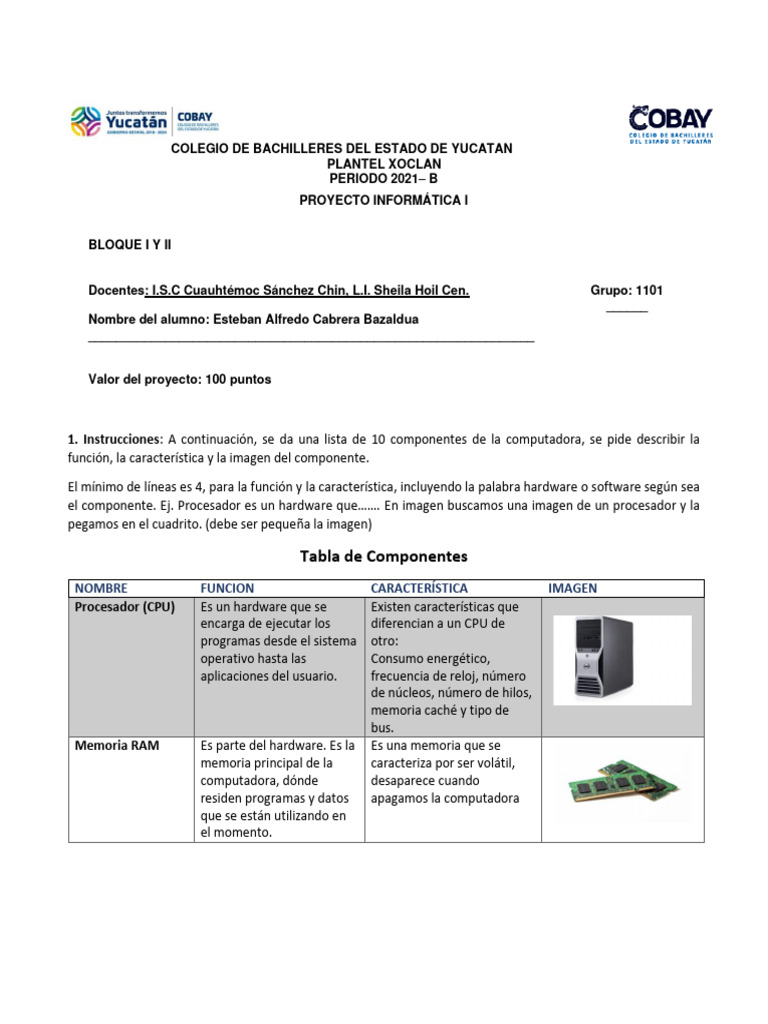 Proyecto Parcial 1 Informática I | PDF | Hardware de la computadora | Unidad Central de ...