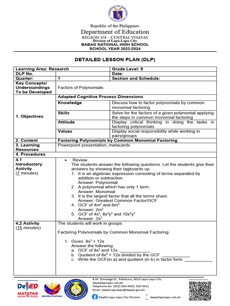 Sample Lesson Plan | PDF