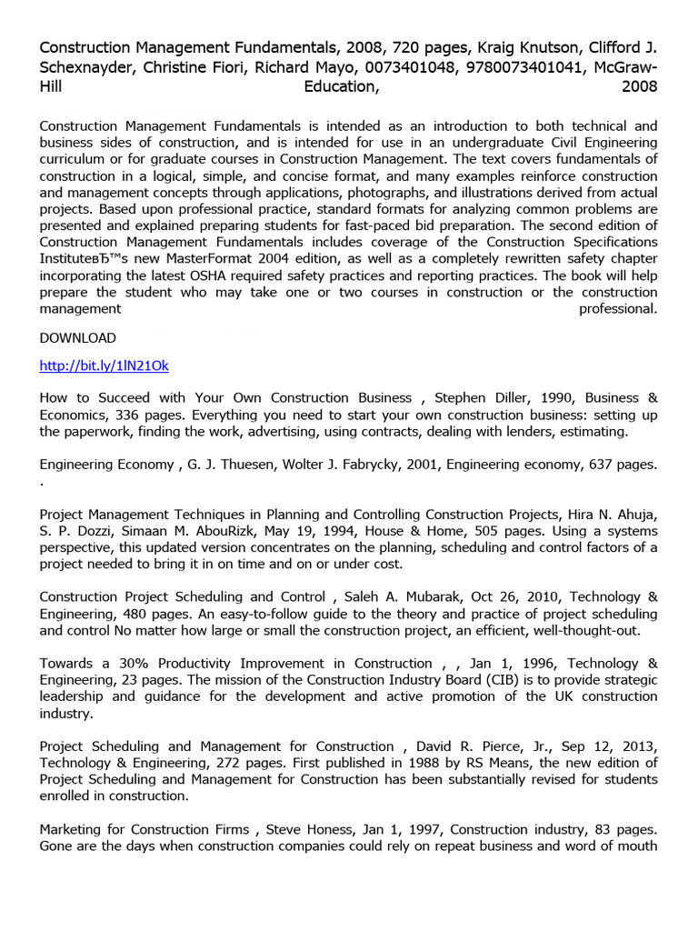 Construction Management Fundamentals | PDF