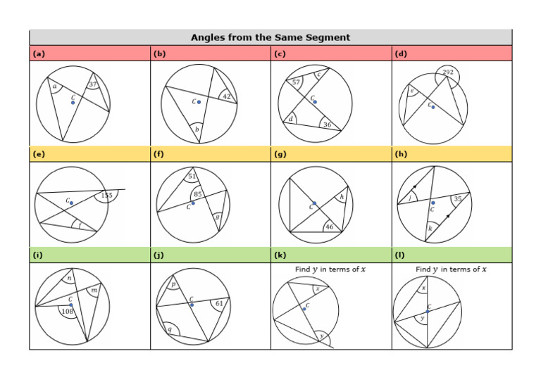Angles From The Same Segment Practice Grid | PDF