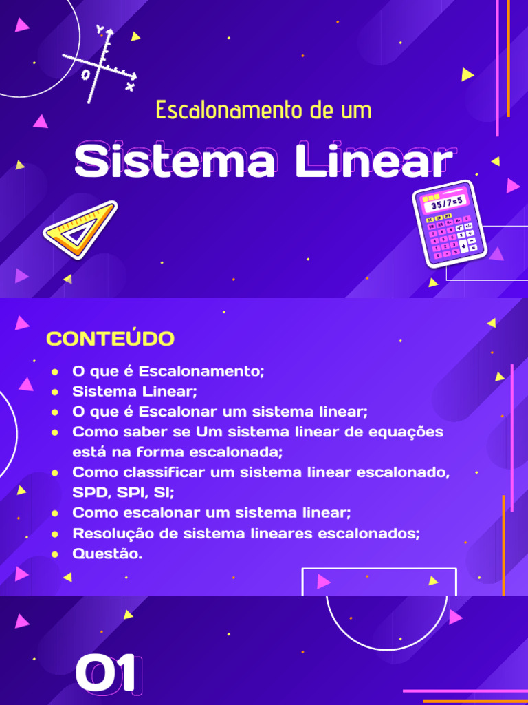 Apresentação sobre escalonamento de sistemas lineares | PDF | Equações ...