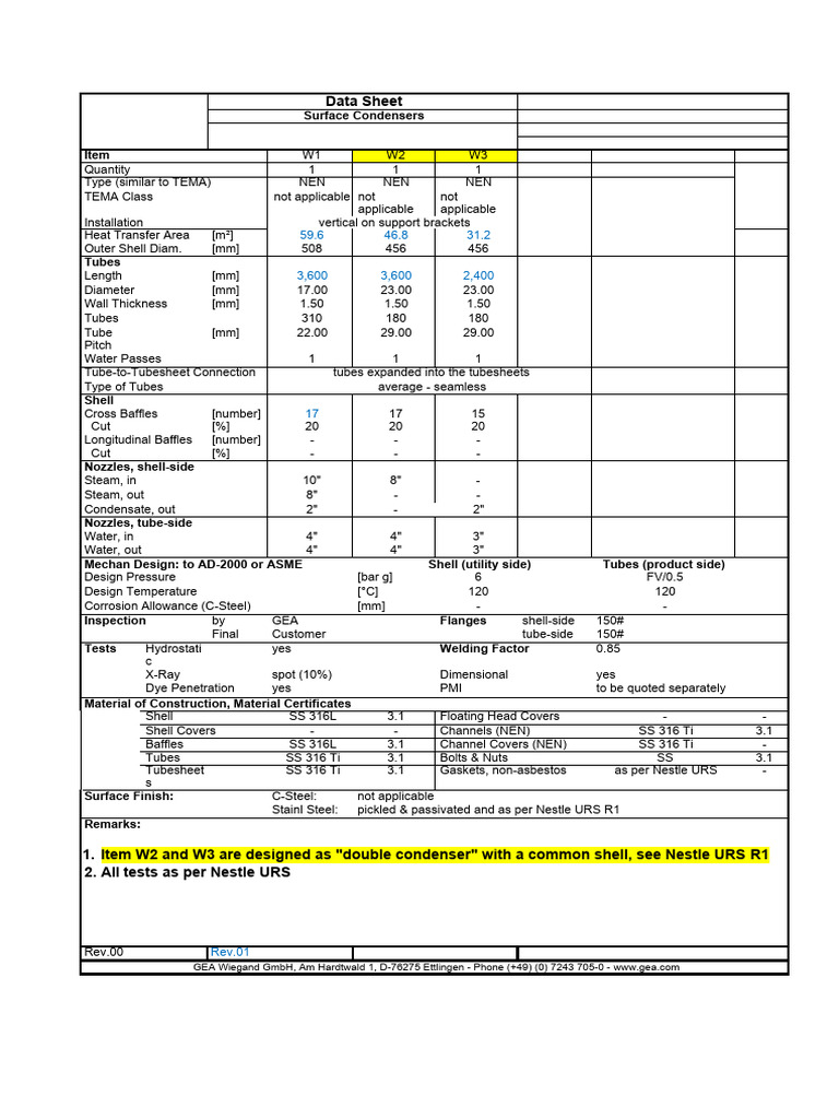 Surface Condenser Data Sheet Overview | PDF | Mechanical Engineering ...