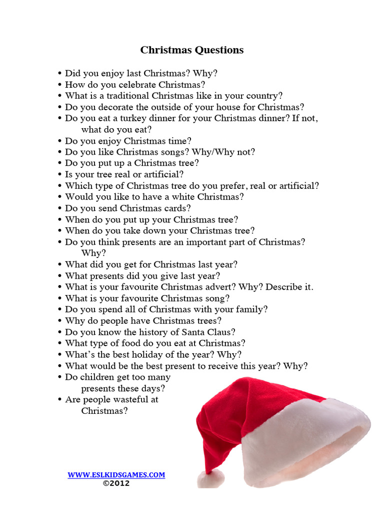 ESL Christmas Conversation Questions | PDF | Home & Garden