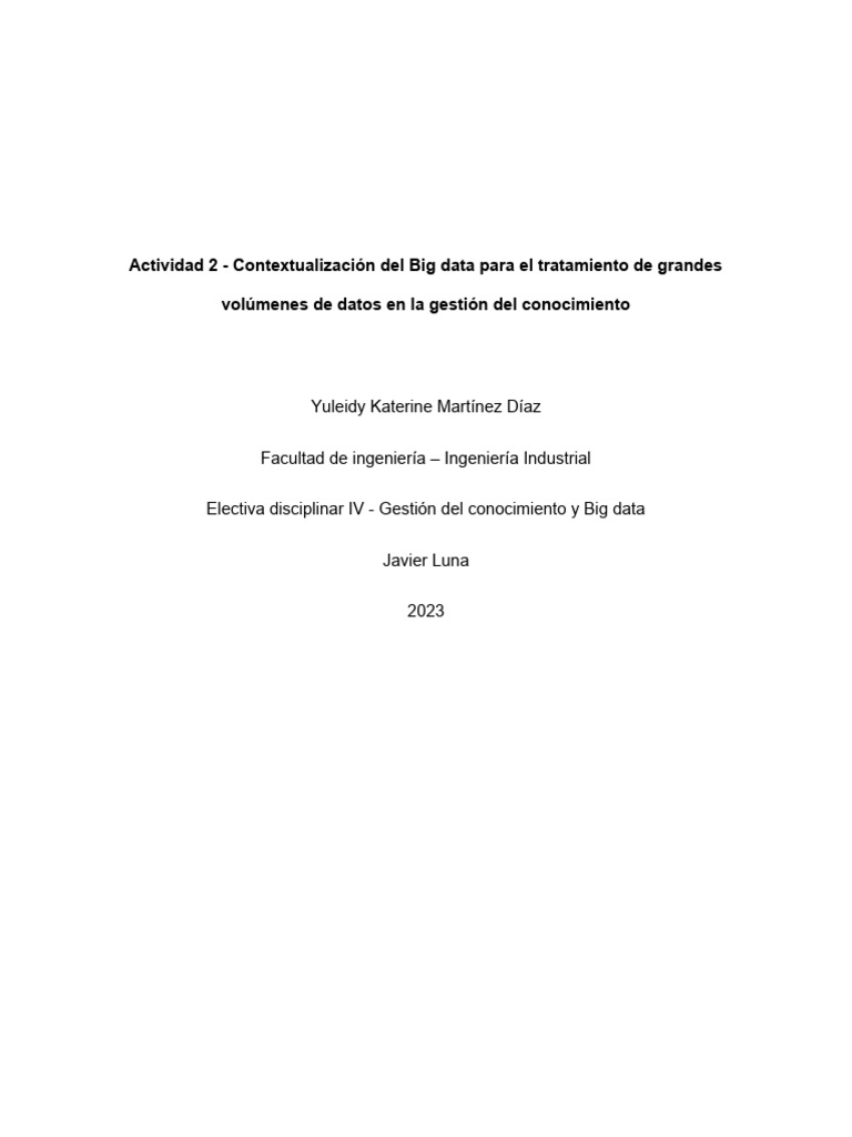 Actividad 2 - Contextualización Del Big Data para El Tratamiento de Grandes Volúmenes de Datos ...