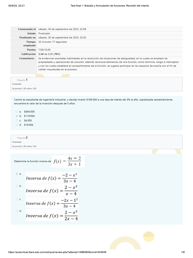Test Final Calculo | PDF