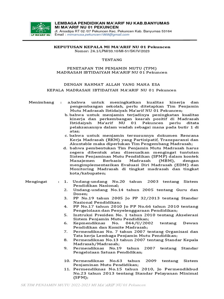 SK Tim Penjaminan Mutu 2023 | PDF