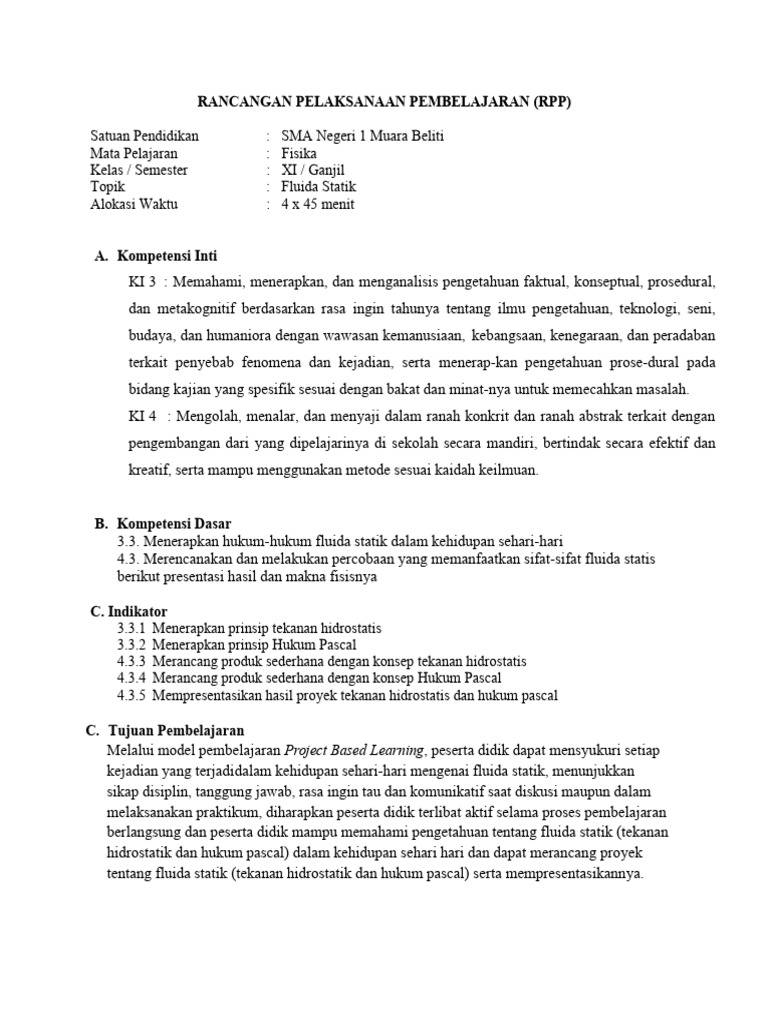 RPP PJBL Pertemuan 1 Fix | PDF