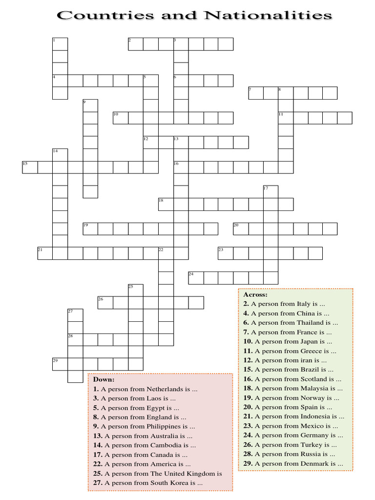 Countries and Nationalities Crosswords - 101413 - 040650 | PDF | Asia