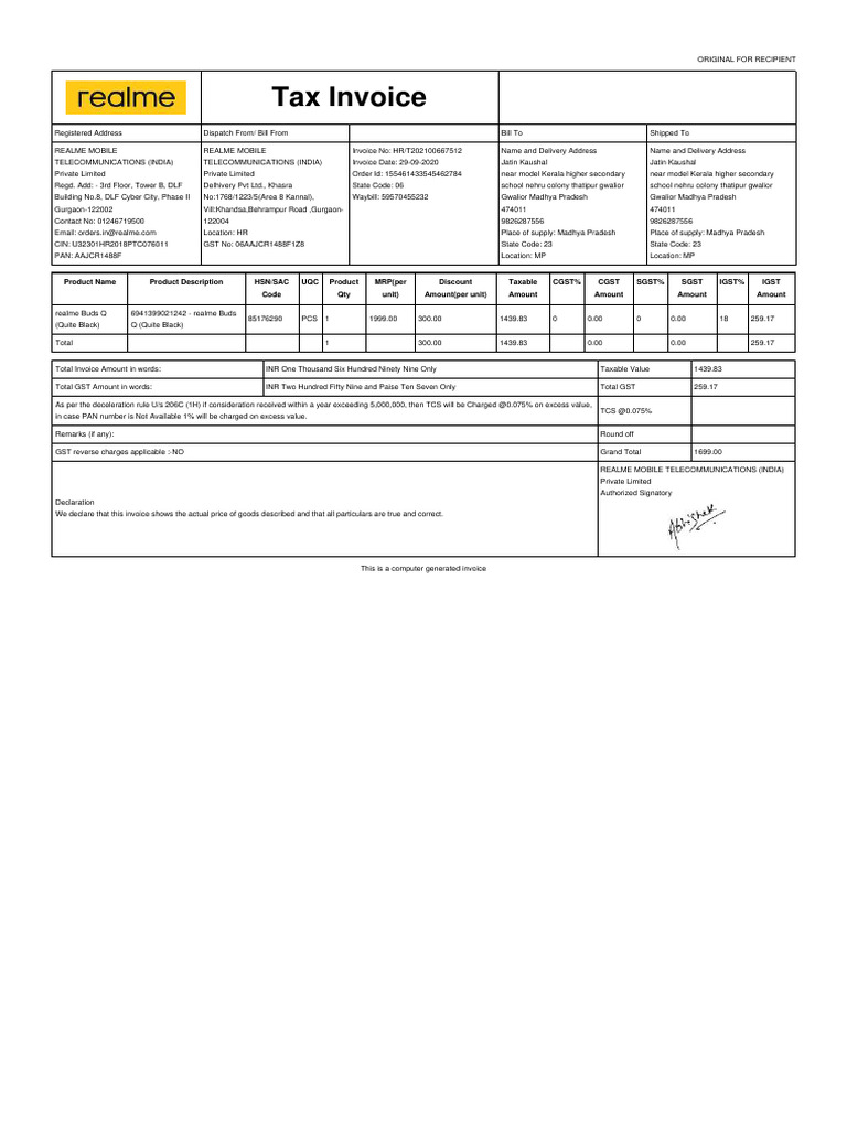 Tax Invoice | PDF | Taxation | Payments