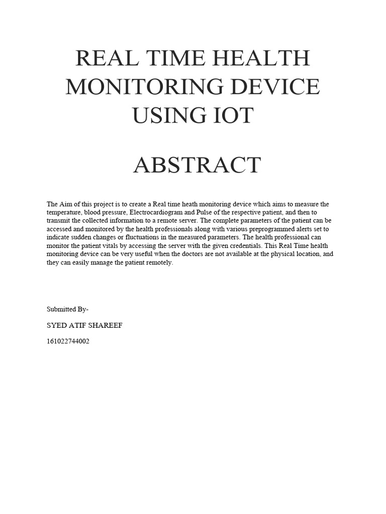 Real Time Health Monitoring Device Using Iot Pdf 