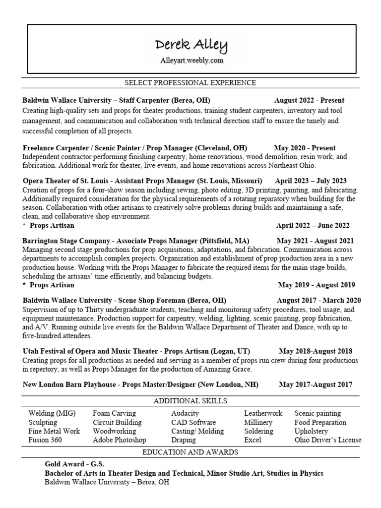 Derek Alley Resume Website 10 | PDF | Secondary Sector Of The Economy | Crafts
