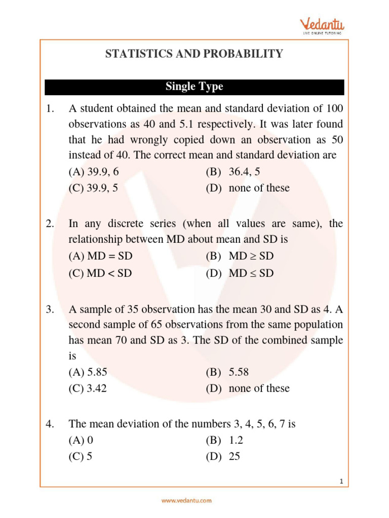 JEE Main Statistics and Probability Important Questions (2023-2024 ...