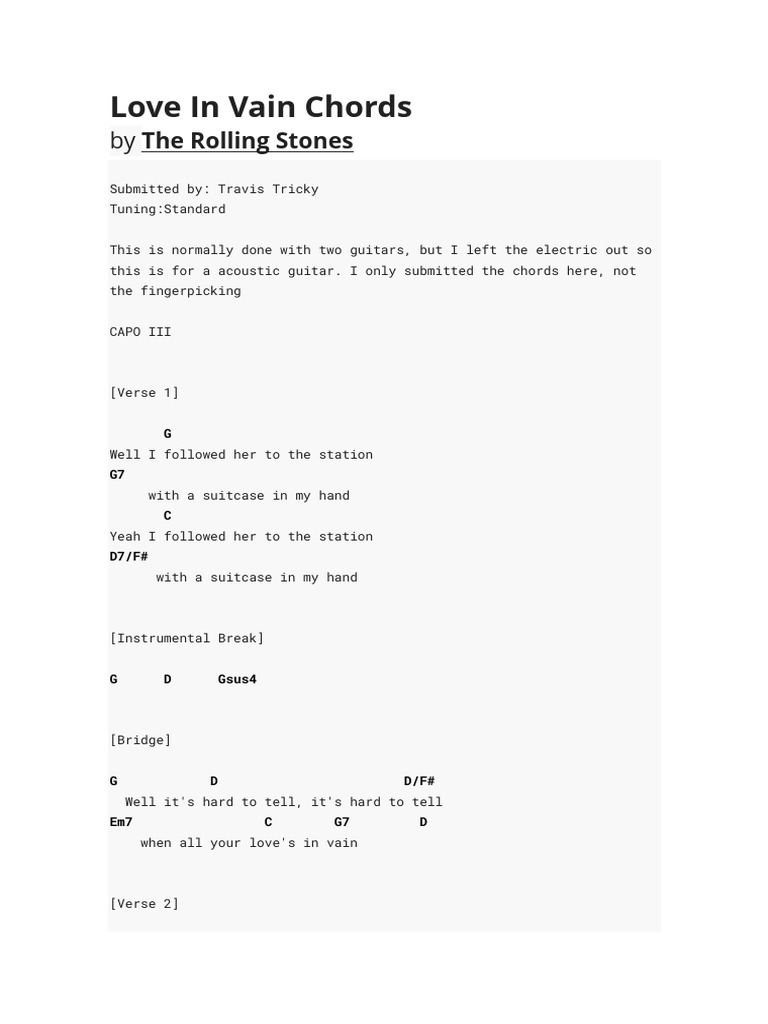 Love in Vain Chords | PDF